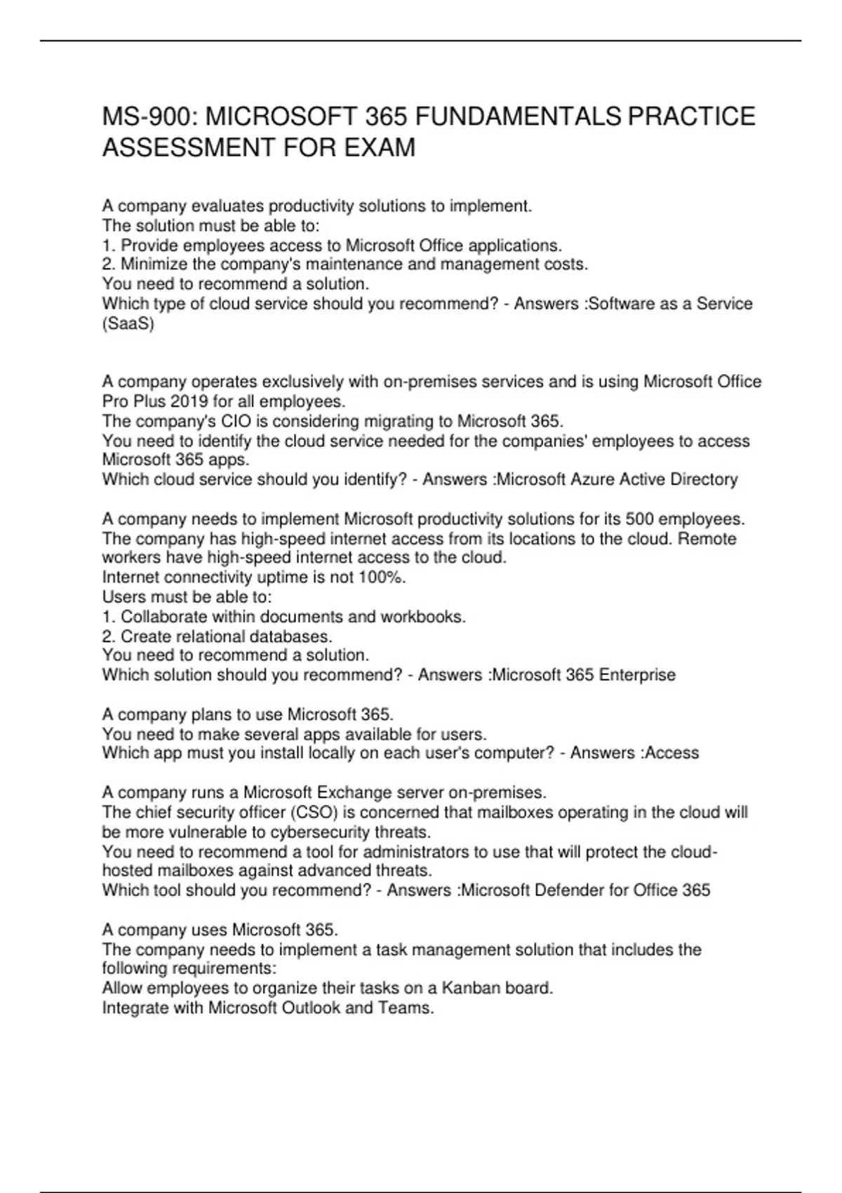 MS-900 MICROSOFT 365 FUNDAMENTALS PRACTICE ASSESSMENT FOR EXAM - MS-900 ...