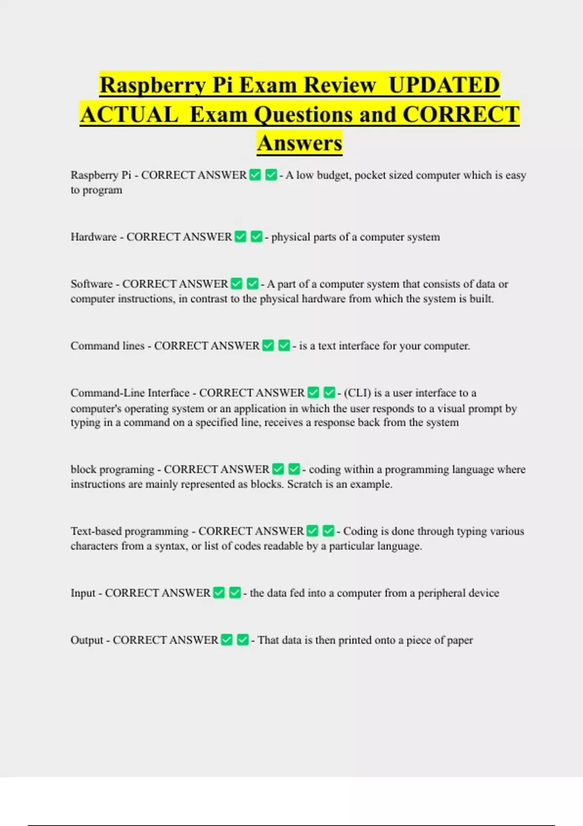 Raspberry Pi Exam Review UPDATED ACTUAL Exam Questions and CORRECT Answers - Raspberry Pi ...