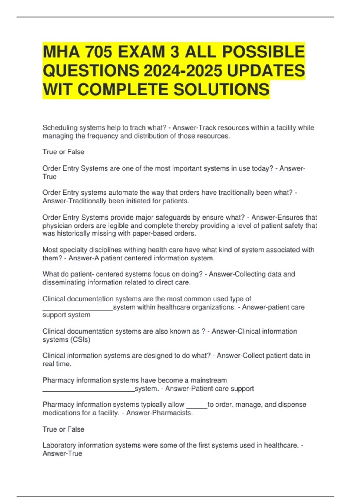 MHA 705 EXAM 3 ALL POSSIBLE QUESTIONS UPDATES WIT COMPLETE SOLUTIONS ...