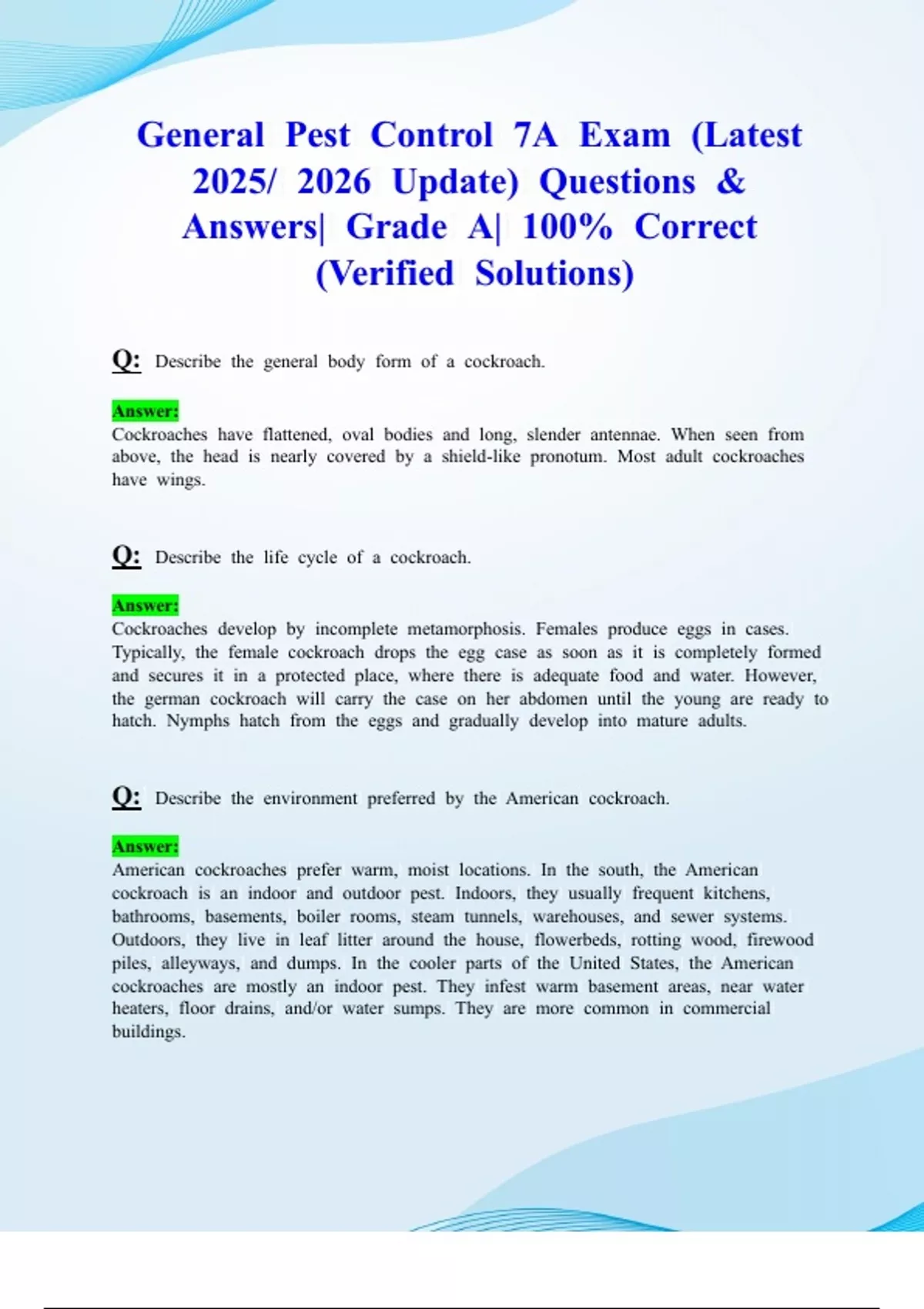 General Pest Control 7A Exam (Latest 2025/ 2026 Update) Questions ...