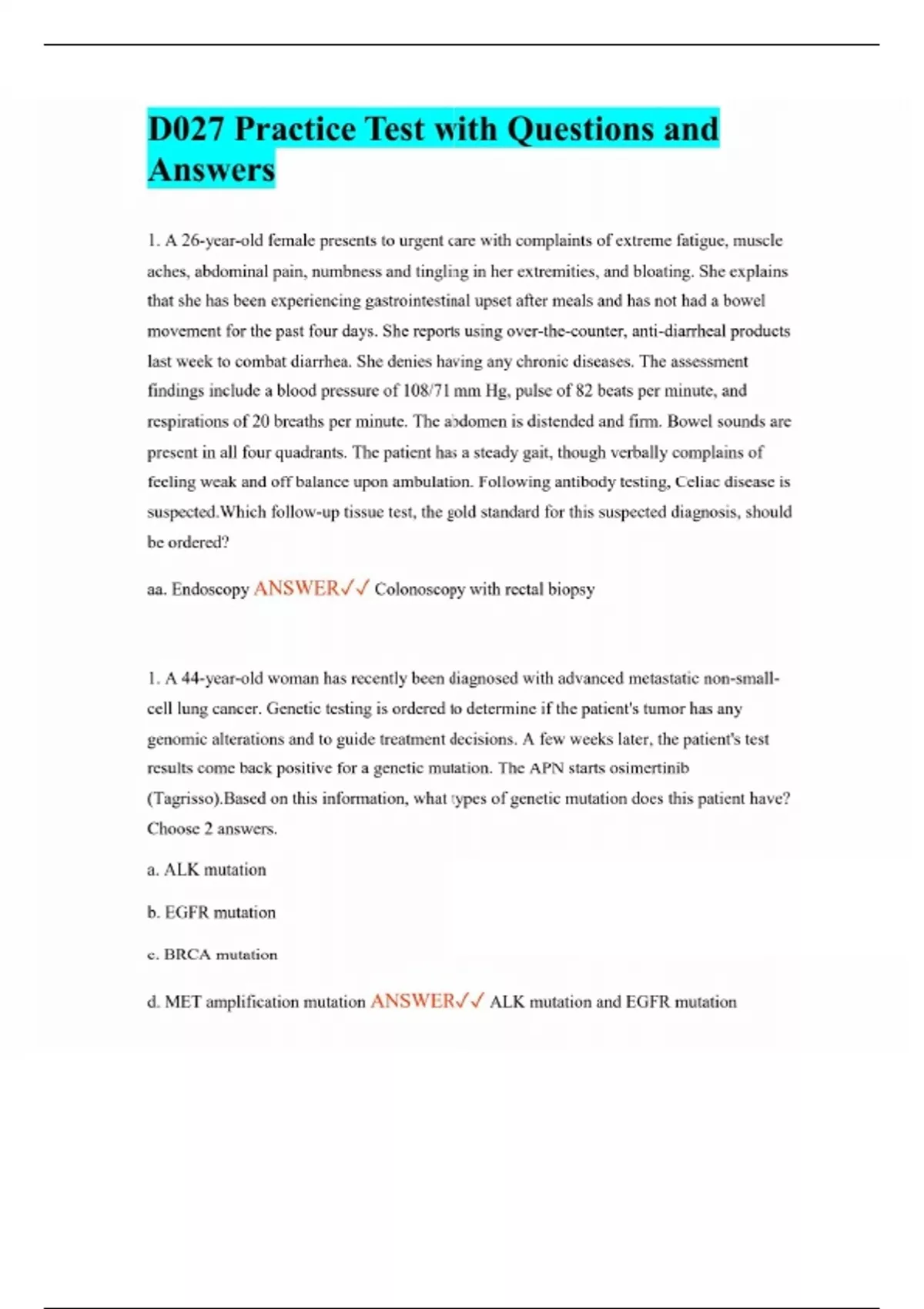 D027 Practice Test with Questions and Answers - D027 - Stuvia US