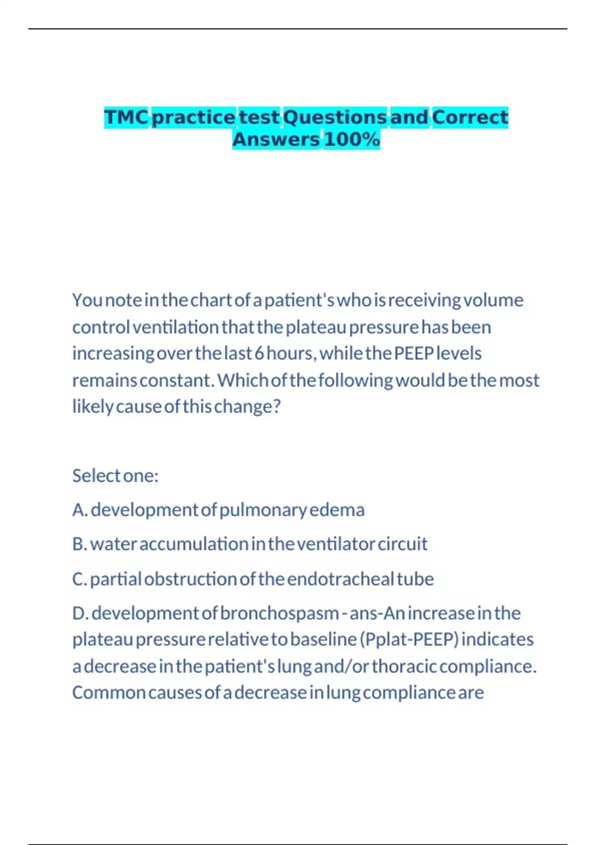 TMC practice test Questions and Correct Answers - TMC - Stuvia US
