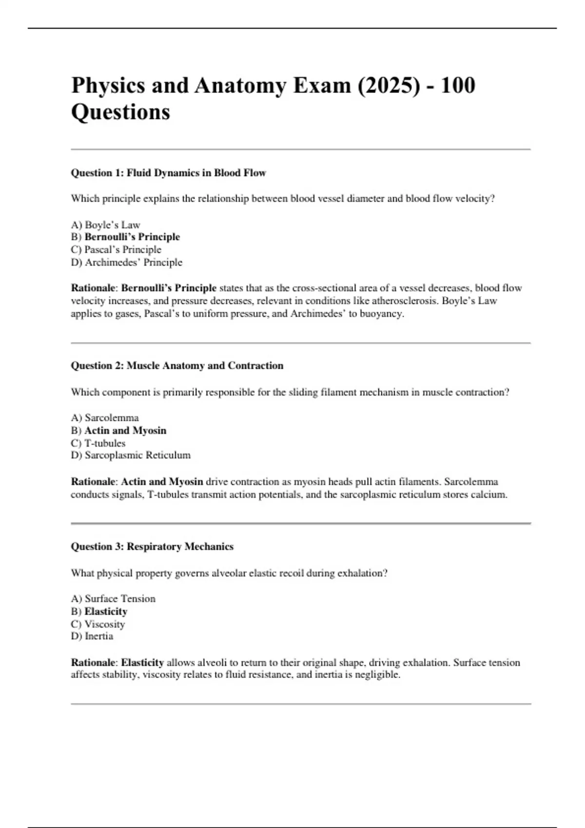 Anatomy & Physiology + Medical Physics: 100 Exam Questions with ...