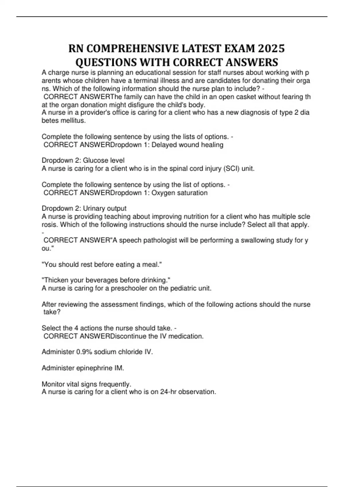 RN COMPREHENSIVE LATEST EXAM 2025 QUESTIONS WITH CORRECT ANSWERS. - RN ...