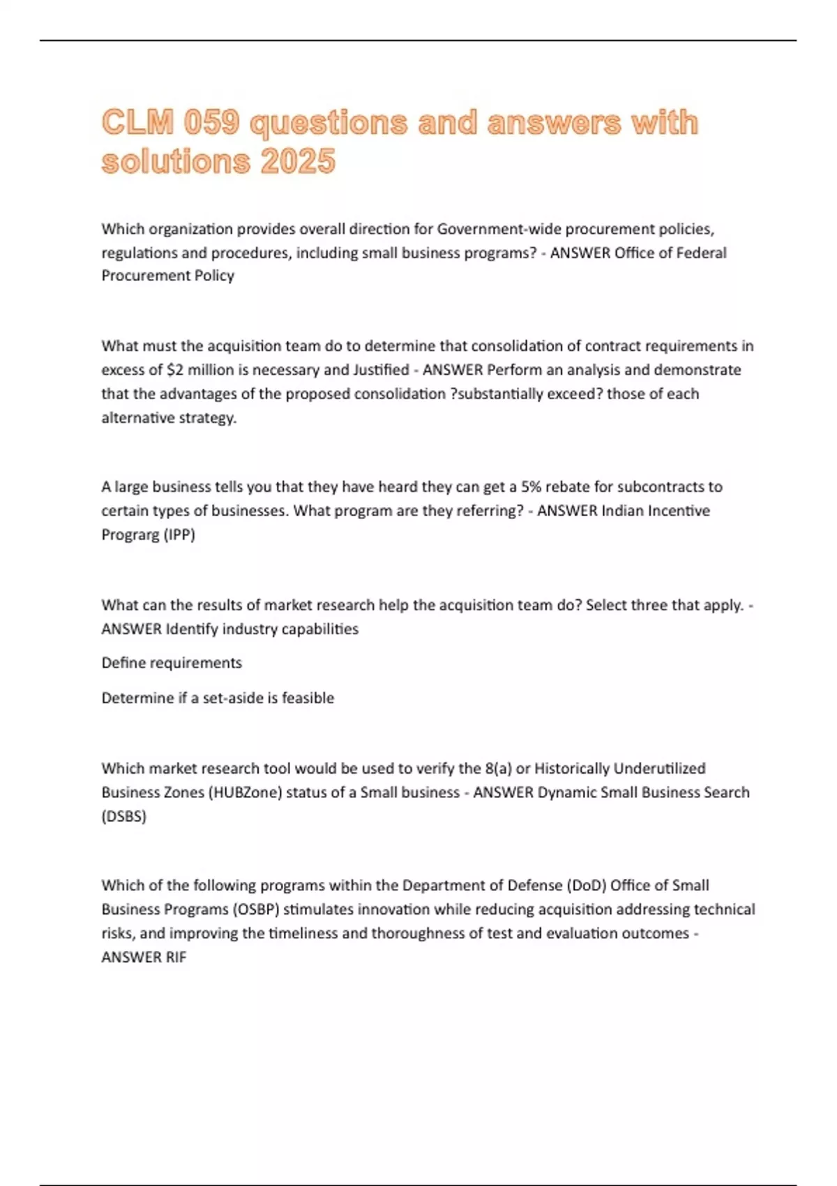 CLM 059 questions and answers with solutions 2025 - CON 1100V - Stuvia US