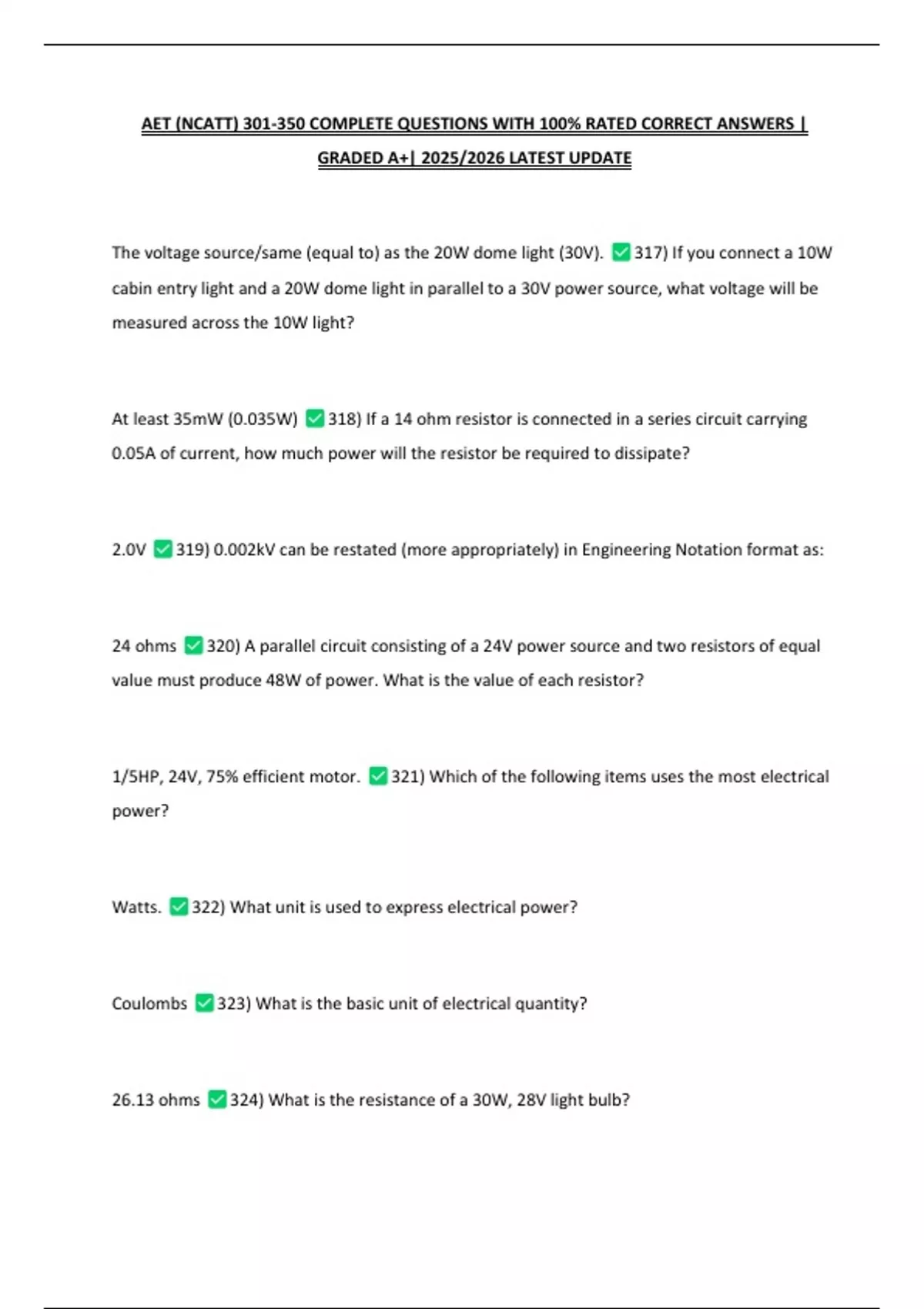 AET (NCATT) 301-350 COMPLETE QUESTIONS WITH 100% RATED CORRECT ANSWERS ...