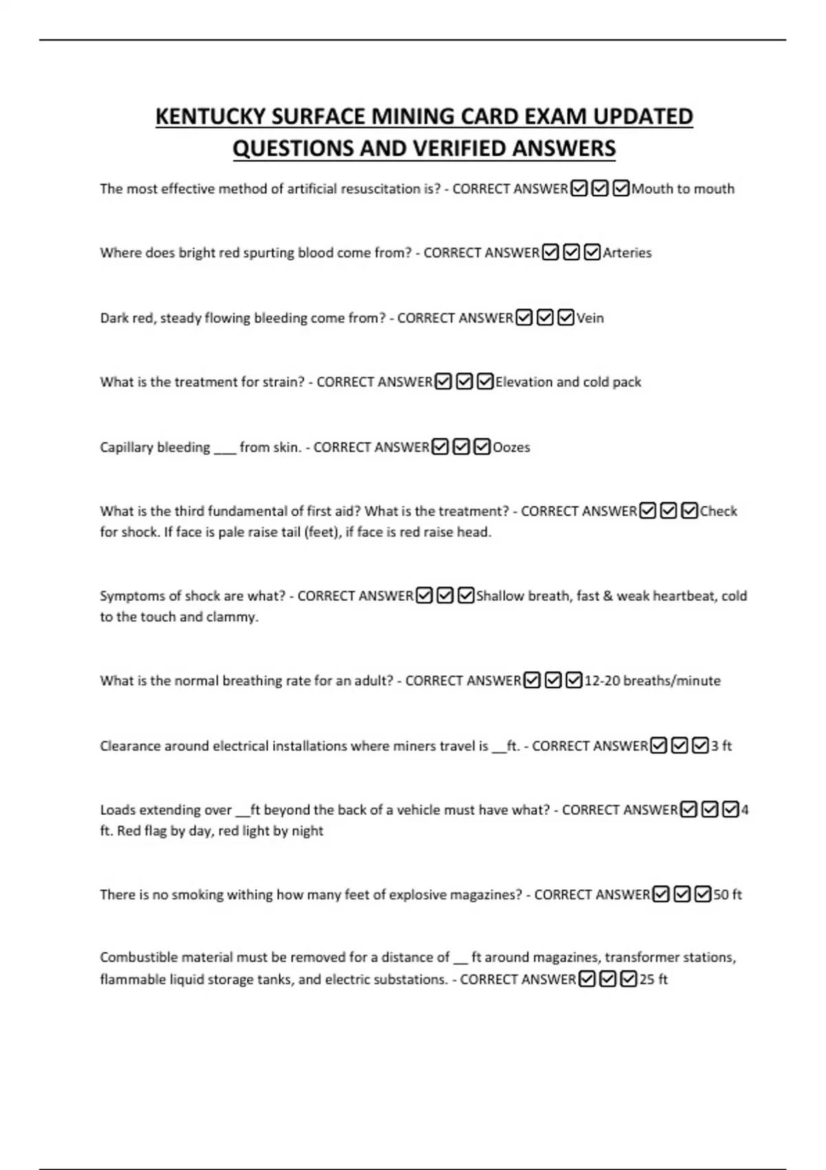 KENTUCKY SURFACE MINING CARD EXAM UPDATED QUESTIONS AND VERIFIED ANSWERS - KENTUCKY SURFACE ...