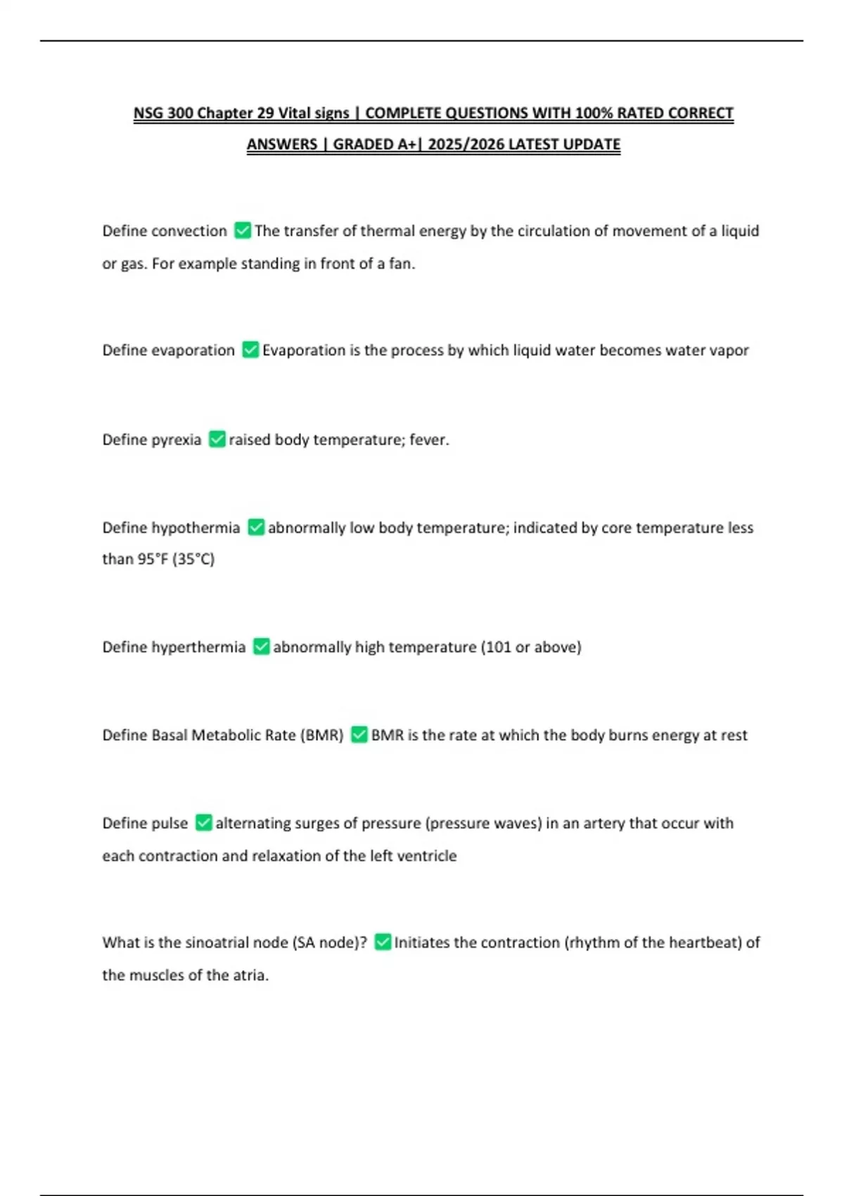 NSG 300 Chapter 29 Vital signs | COMPLETE QUESTIONS WITH 100% RATED ...