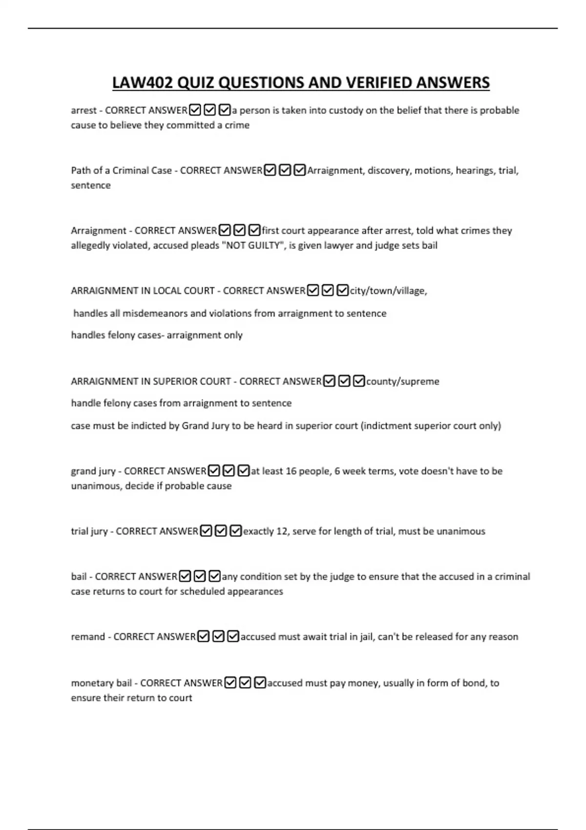 LAW402 QUIZ QUESTIONS AND VERIFIED ANSWERS - LAW 402 - Stuvia US