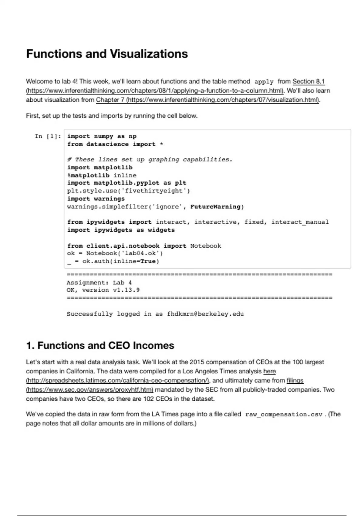 Data C8 Lab 4: Functions and Visualizations | Spring 2025, Complete Solutions - DATA C8 - Stuvia US