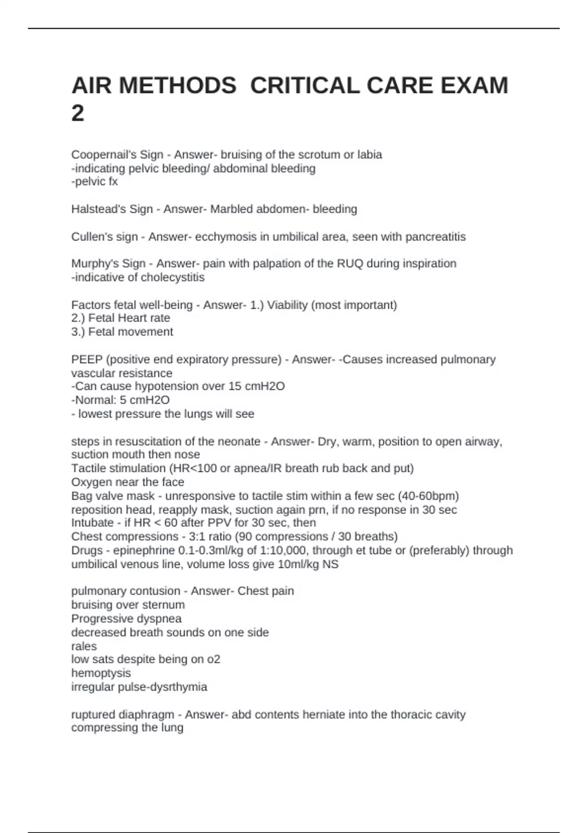 AIR METHODS CRITICAL CARE EXAM 2 QUESTIONS WITH CORRECT ANSWERS - AIR ...