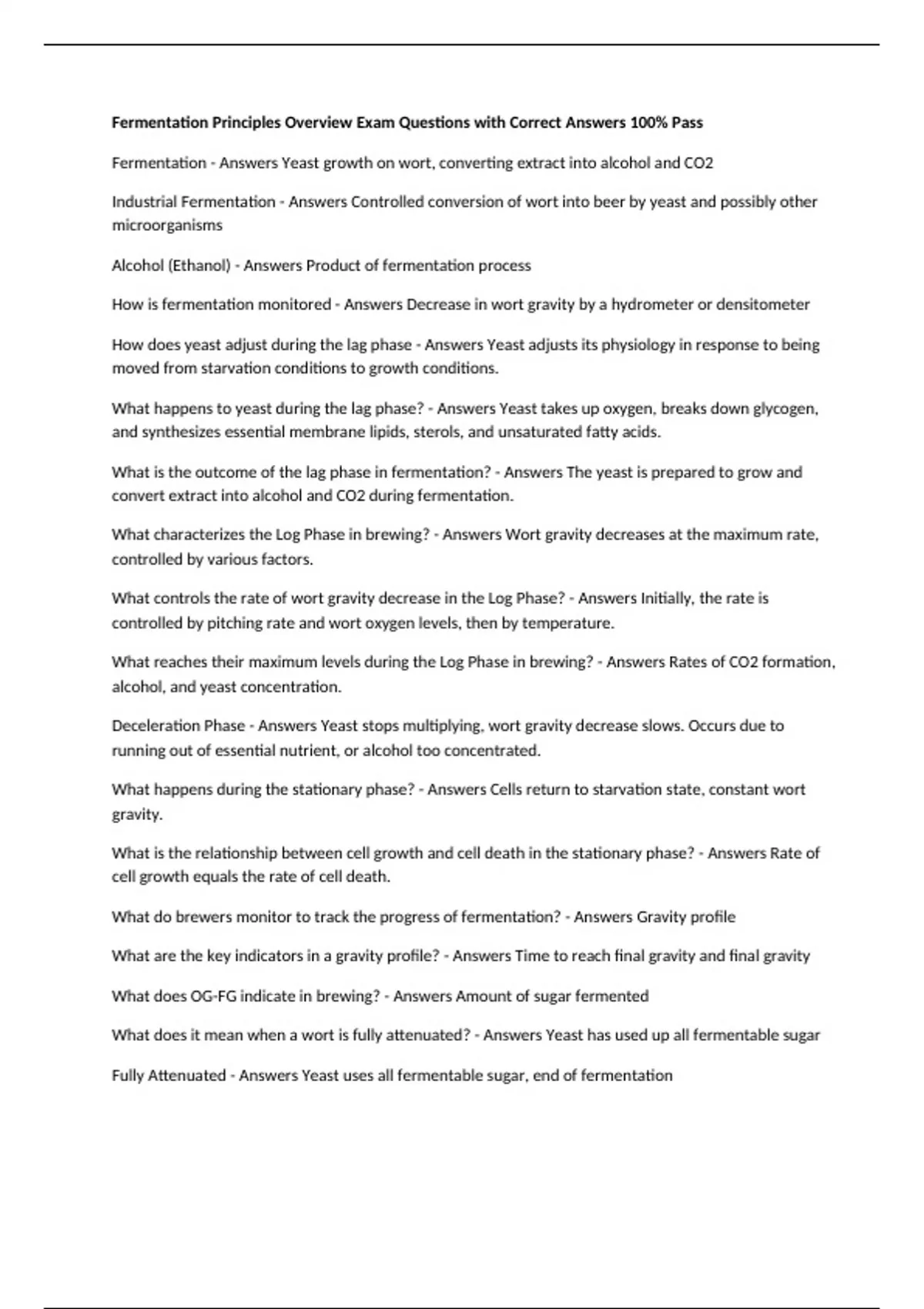 Fermentation Principles Overview Exam Questions with Correct Answers 100% Pass - Fermentation ...