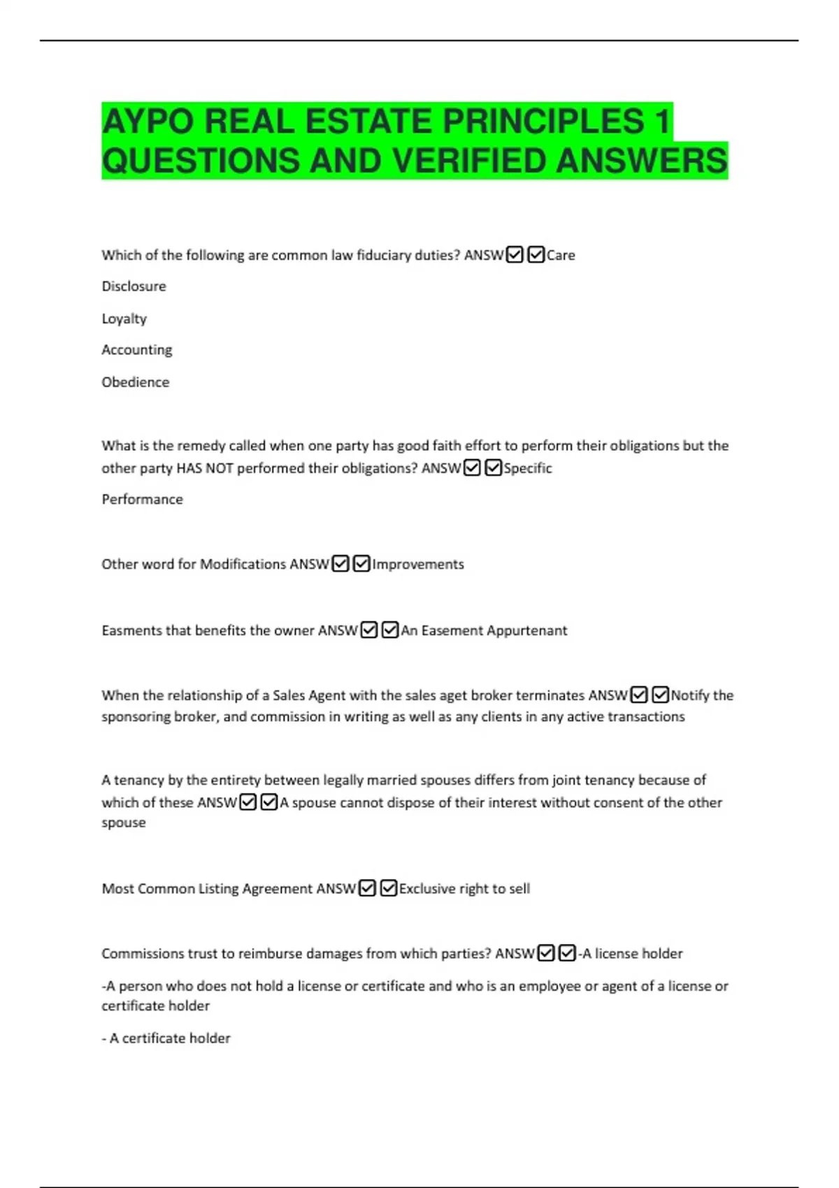 AYPO REAL ESTATE PRINCIPLES 1 QUESTIONS AND VERIFIED ANSWERS - AYPO ...