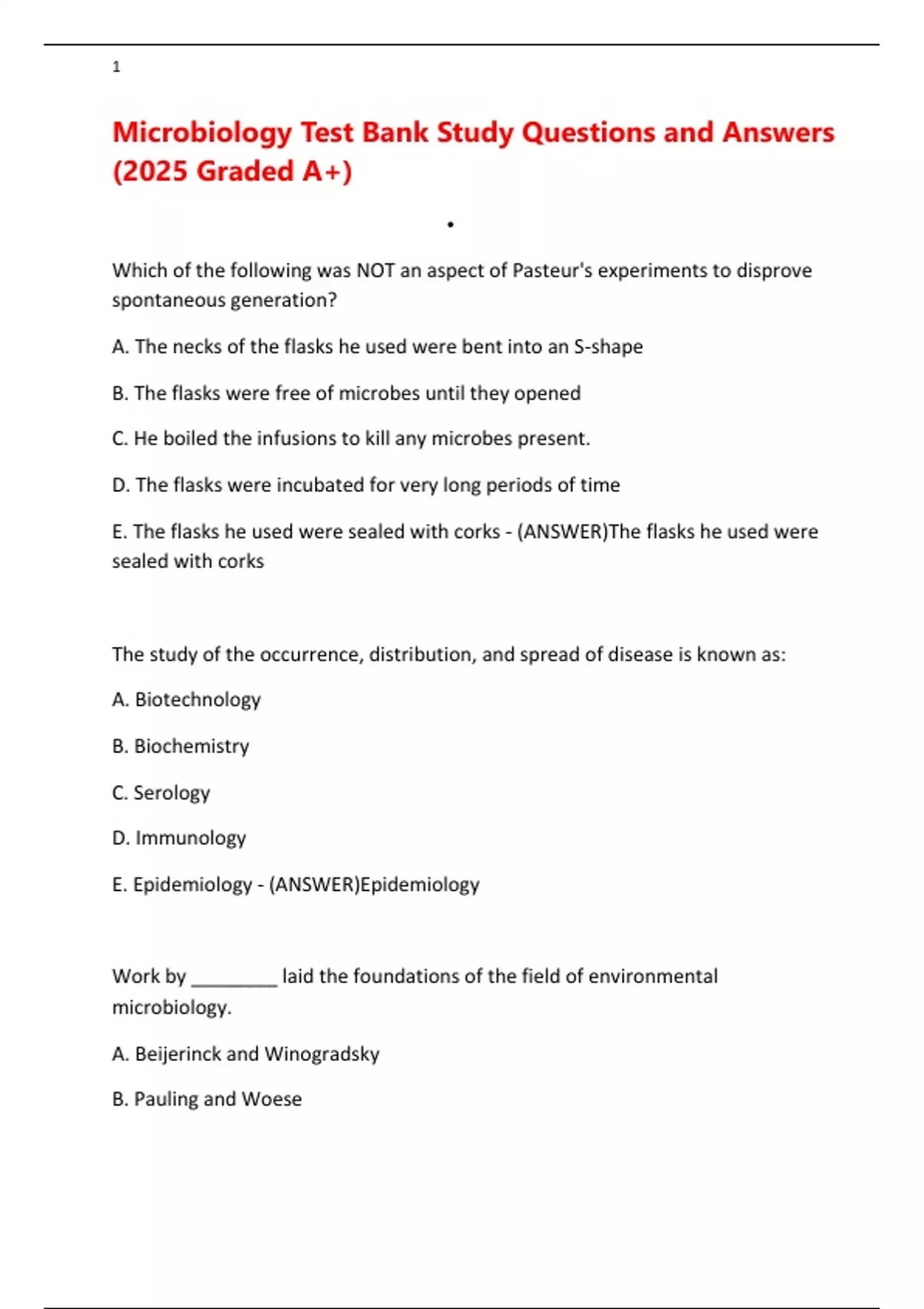Microbiology Test Bank Study Questions and Answers (2025 Graded A+ ...