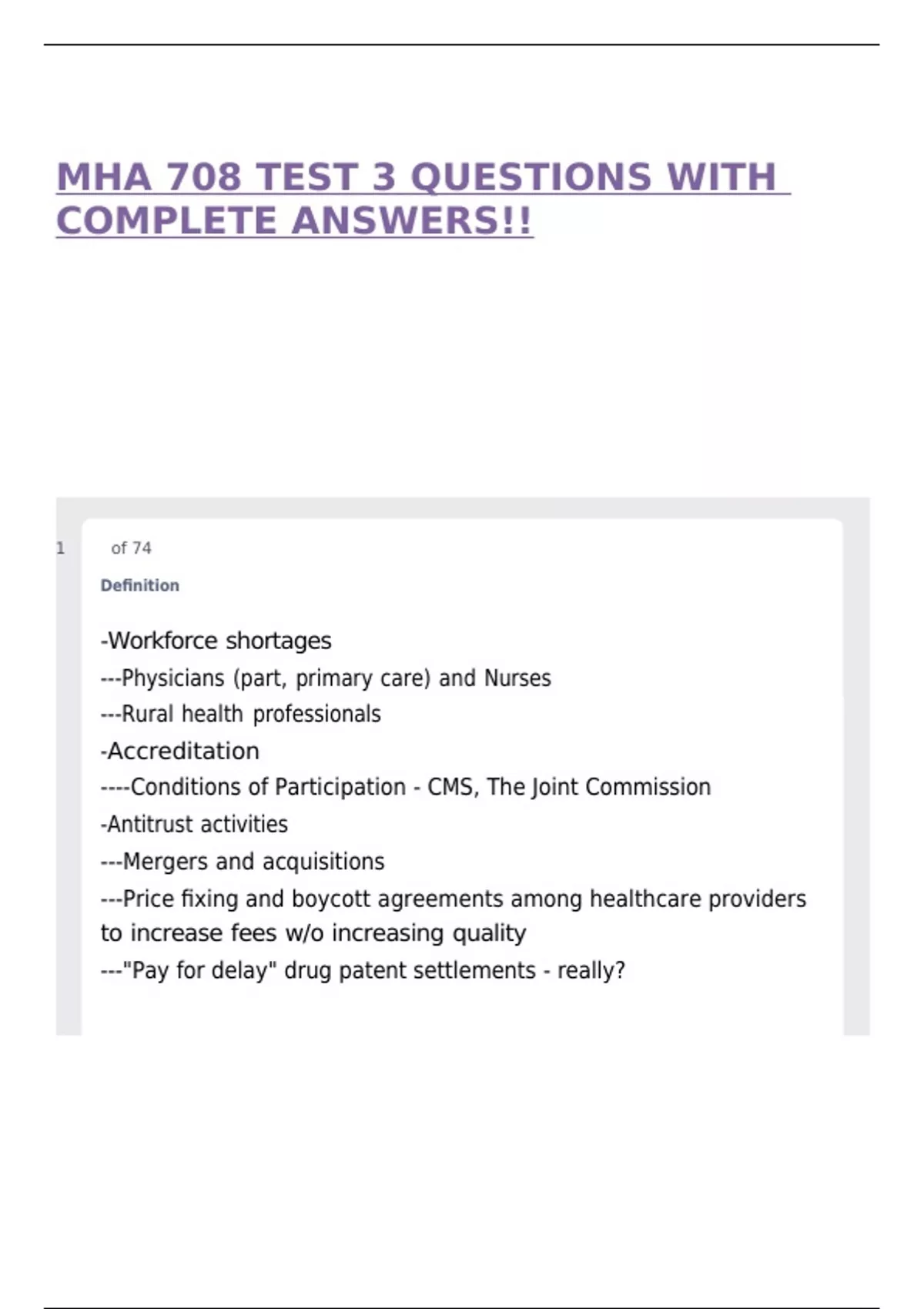 MHA 708 TEST 3 QUESTIONS WITH COMPLETE ANSWERS!! - MHA 708 - Stuvia US