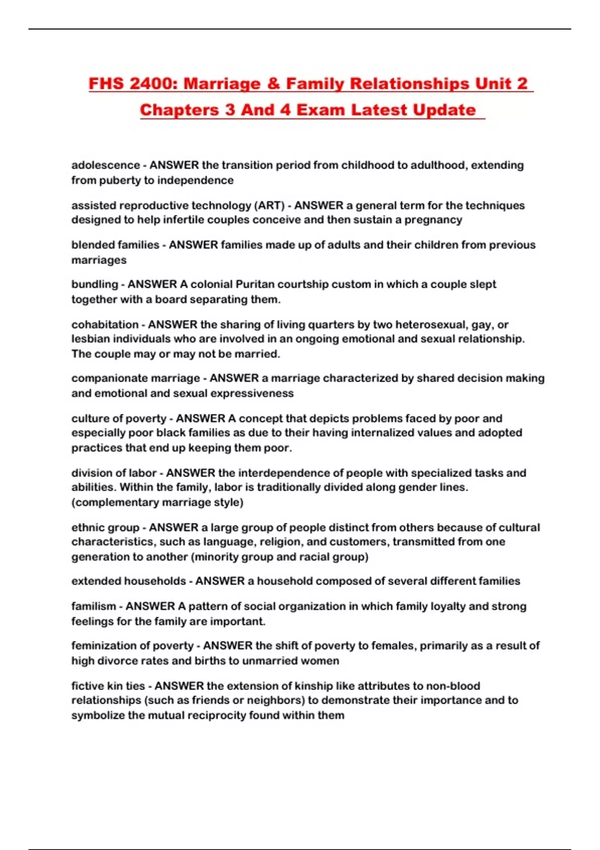 FHS 2400: Marriage & Family Relationships Unit 2 Chapters 3 And 4 Exam ...