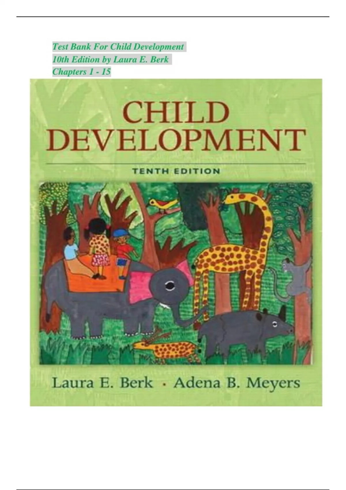 Test Bank For Child Development { 10th Edition }By Laura E. Berk | All ...