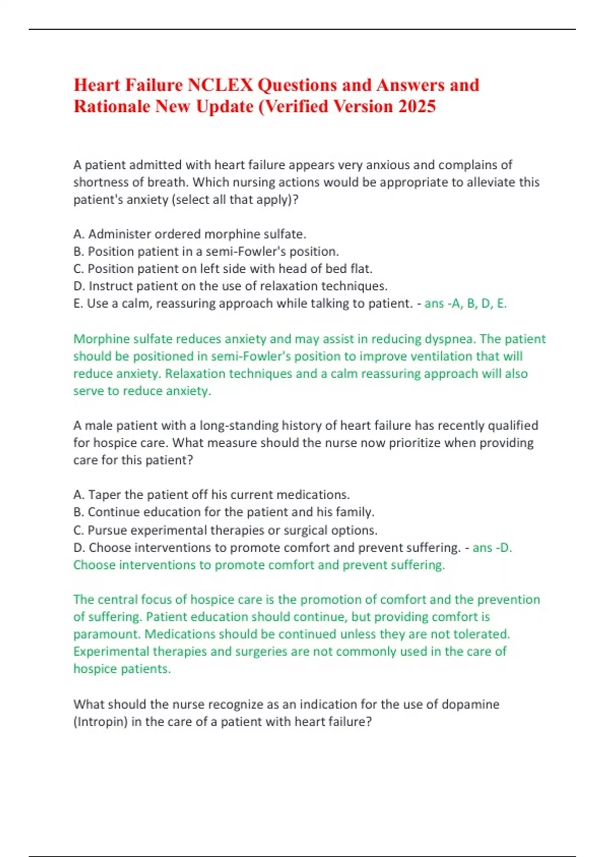 Heart Failure NCLEX Questions and Answers and Rationale New Update ...
