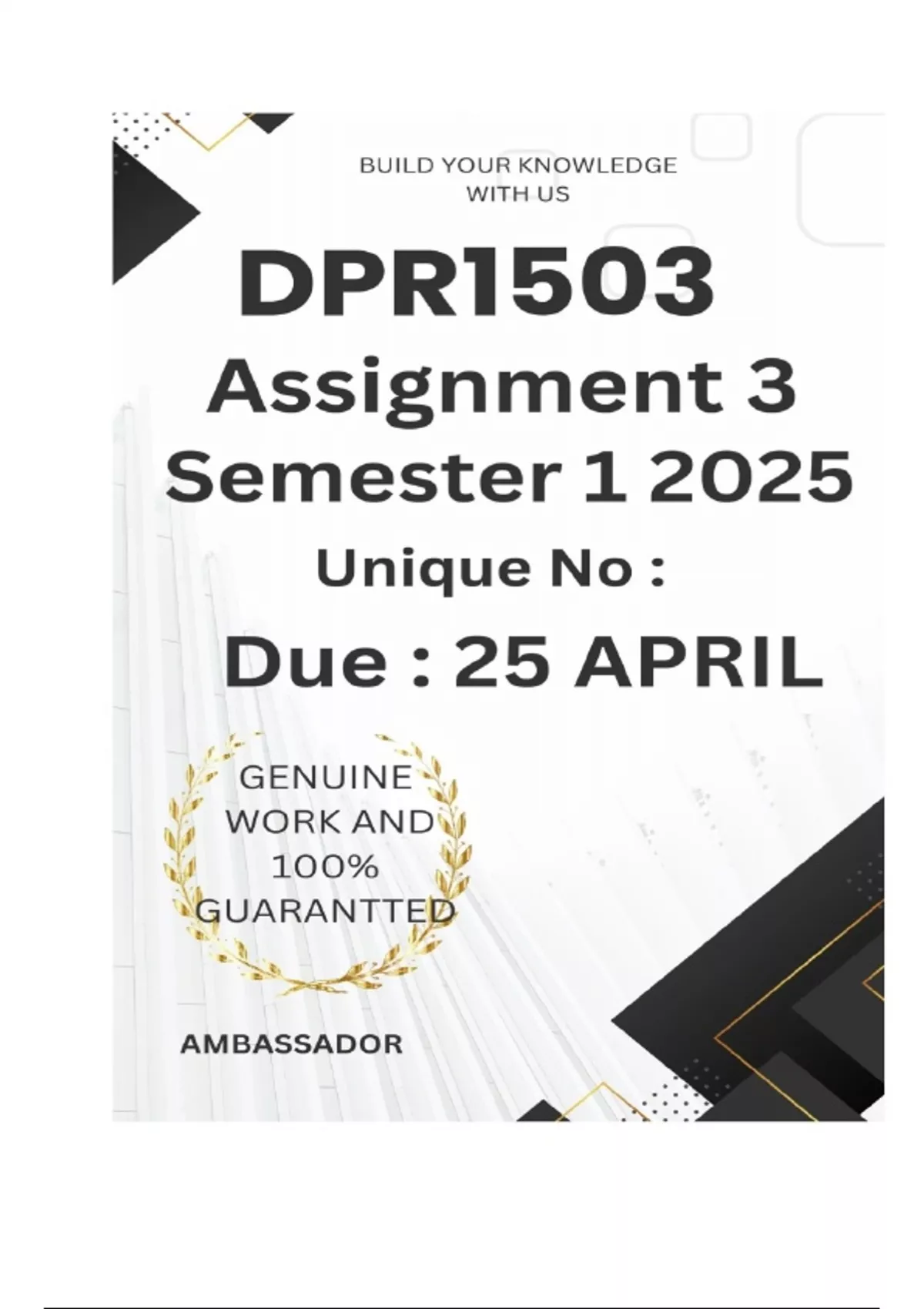 DPR1503 Assignment 3 Semester 1 (COMPLETE ANSWERS) Semester 12025 - DUE 25 April 2025 ...