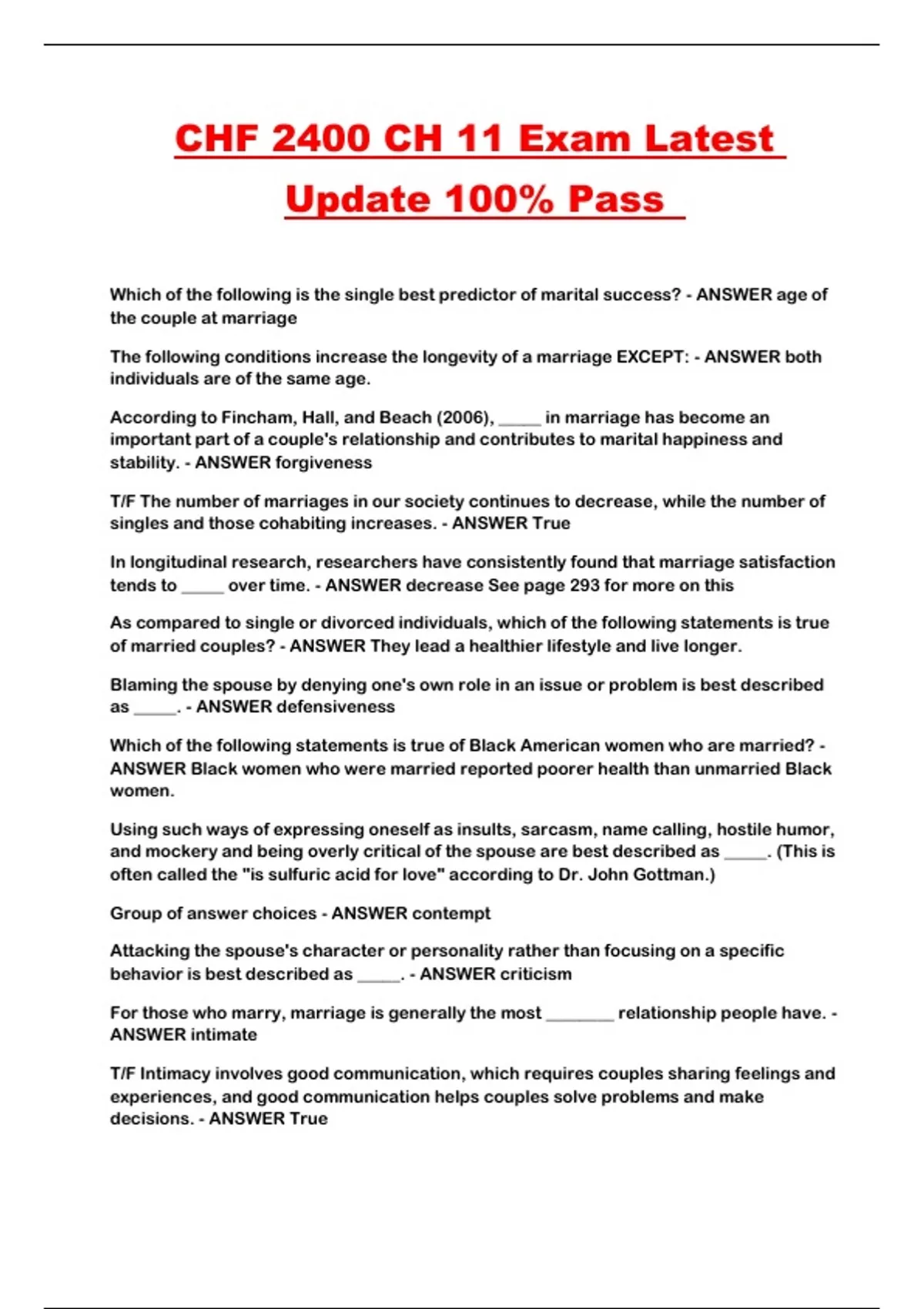 CHF 2400 CH 11 Exam Latest Update 100% Pass - CHF 2400 - Stuvia US