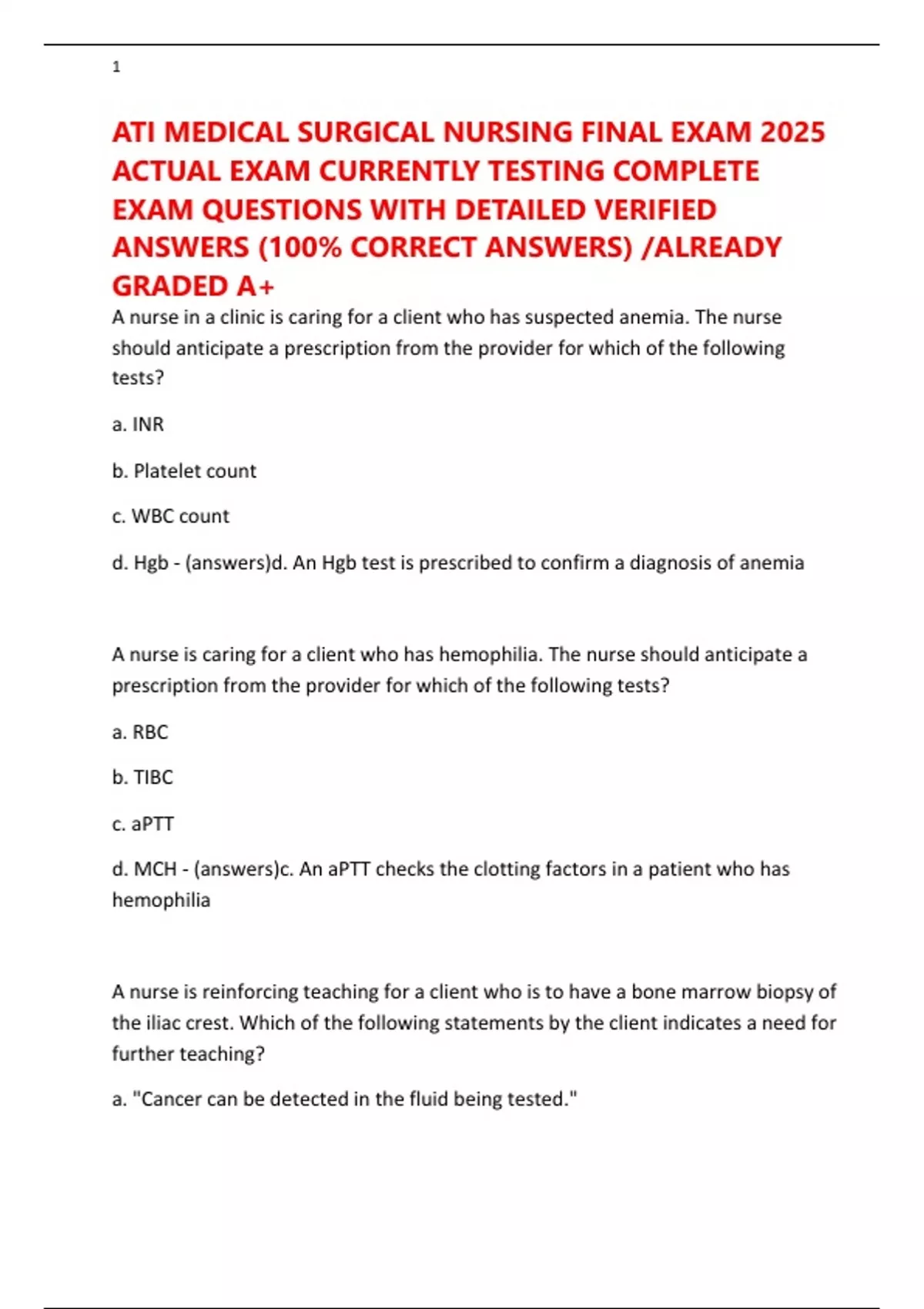 ATI MEDICAL SURGICAL NURSING FINAL EXAM 2025 ACTUAL EXAM CURRENTLY ...