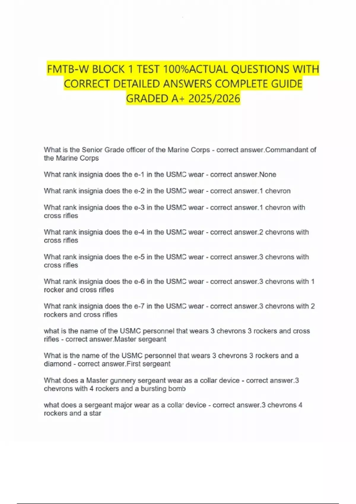 FMTB-W BLOCK 1 TEST 100%ACTUAL QUESTIONS WITH CORRECT DETAILED ANSWERS ...