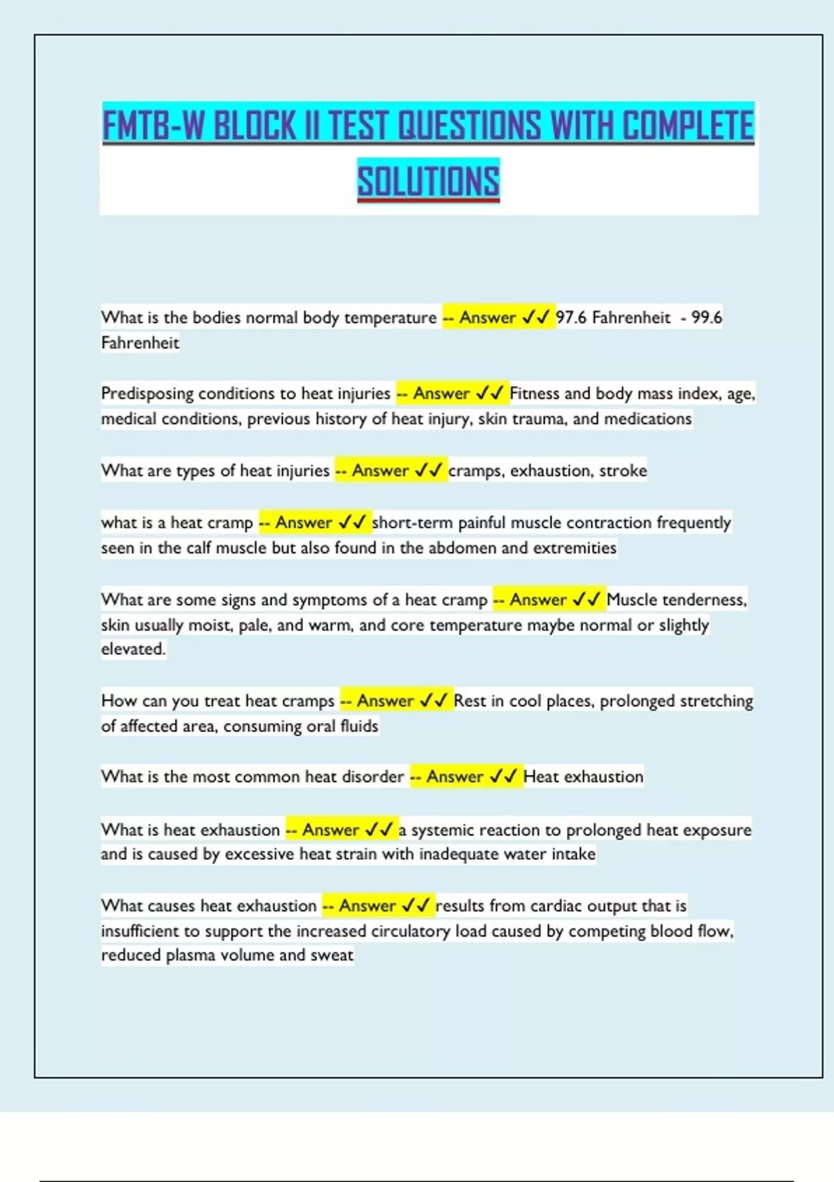 FMTB-W BLOCK II TEST QUESTIONS WITH COMPLETE SOLUTIONS - FMTB - Stuvia US