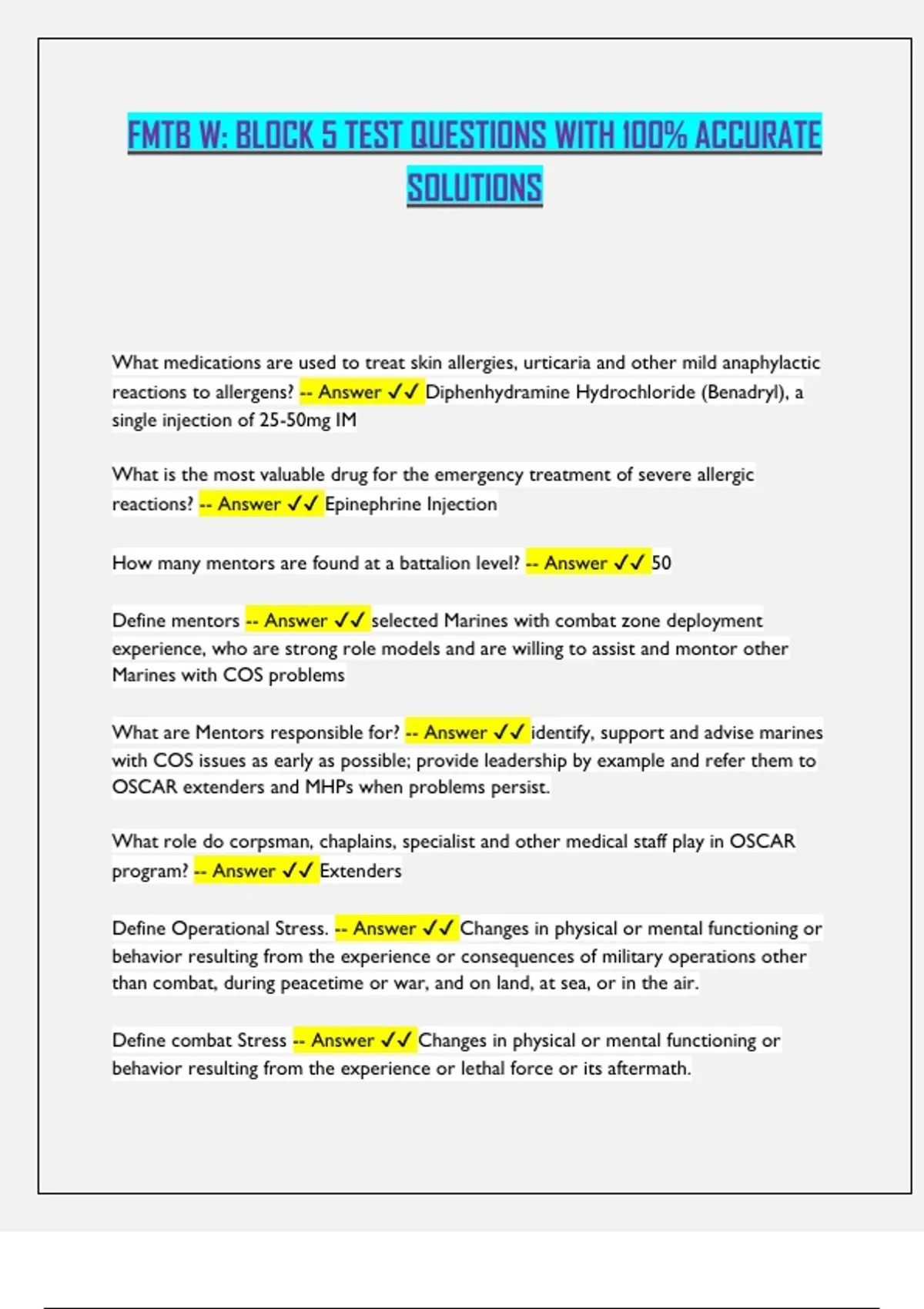 FMTB W: BLOCK 5 TEST QUESTIONS WITH 100% ACCURATE SOLUTIONS - FMTB ...
