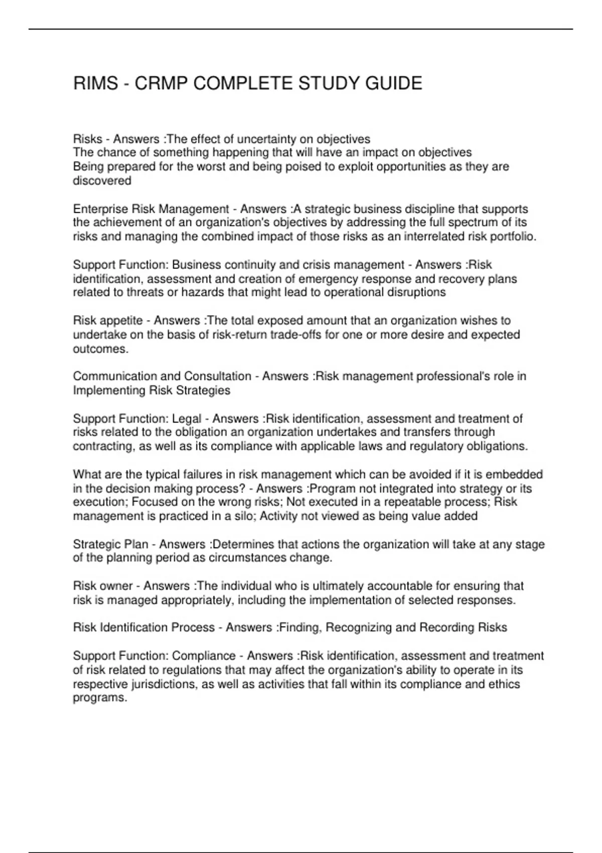 RIMS - CRMP COMPLETE STUDY GUIDE - RIMS - CRMP - Stuvia US