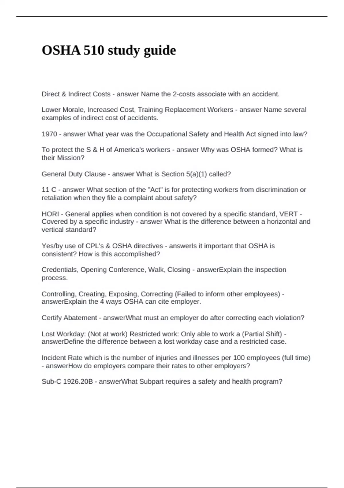 OSHA 510 study guide Questions and Answers 100% Correct - OSHA 510 ...