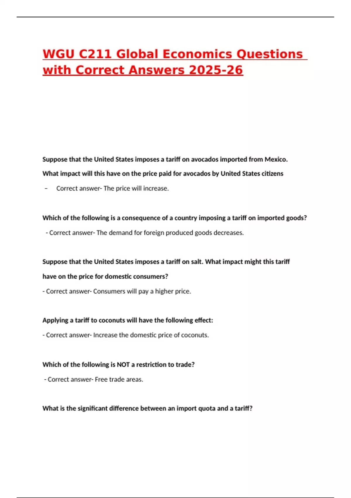 WGU C211 Global Economics Questions with Correct Answers - WGU C211 ...