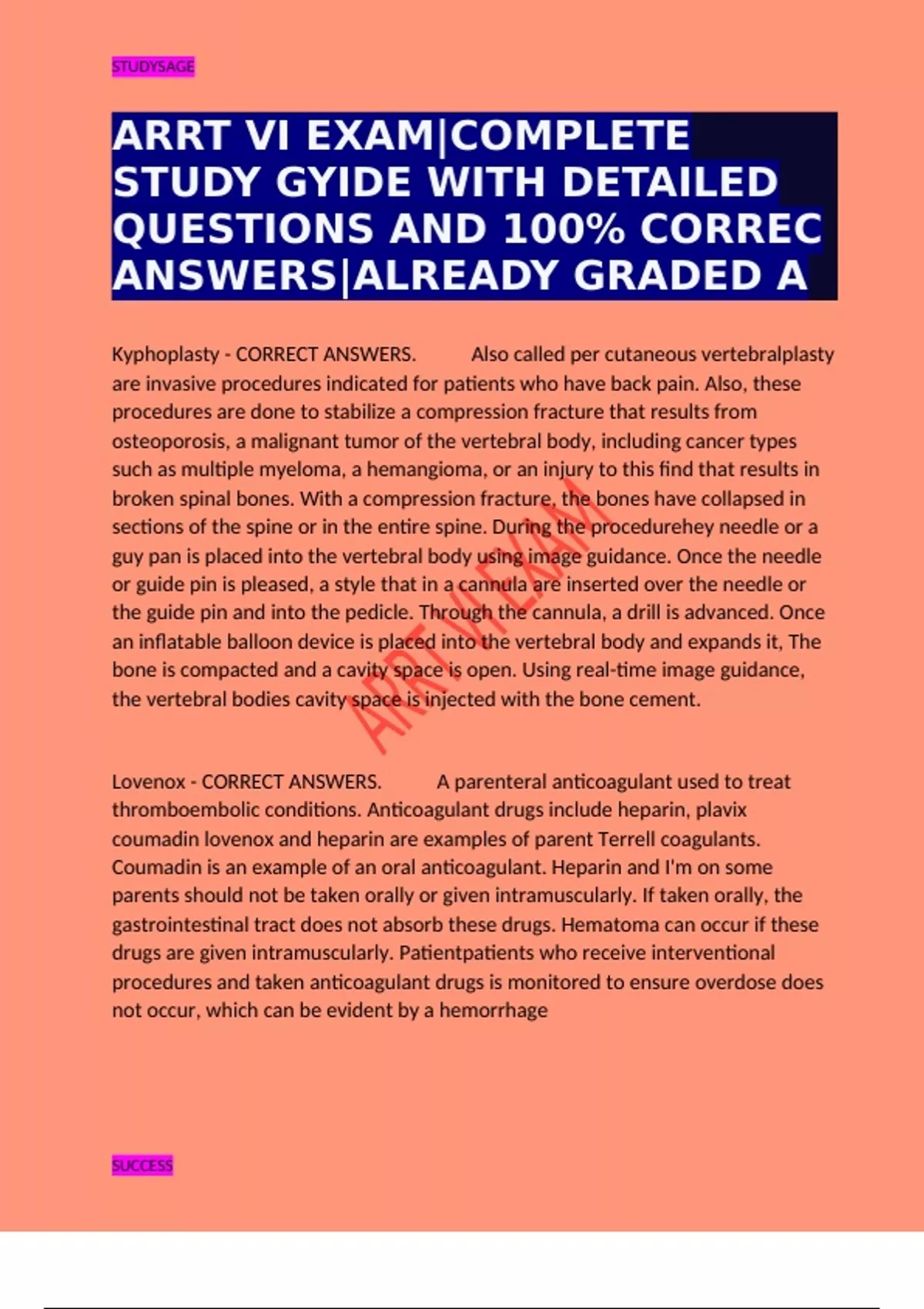 ARRT VI EXAM|COMPLETE STUDY GYIDE WITH DETAILED QUESTIONS AND 100% ...
