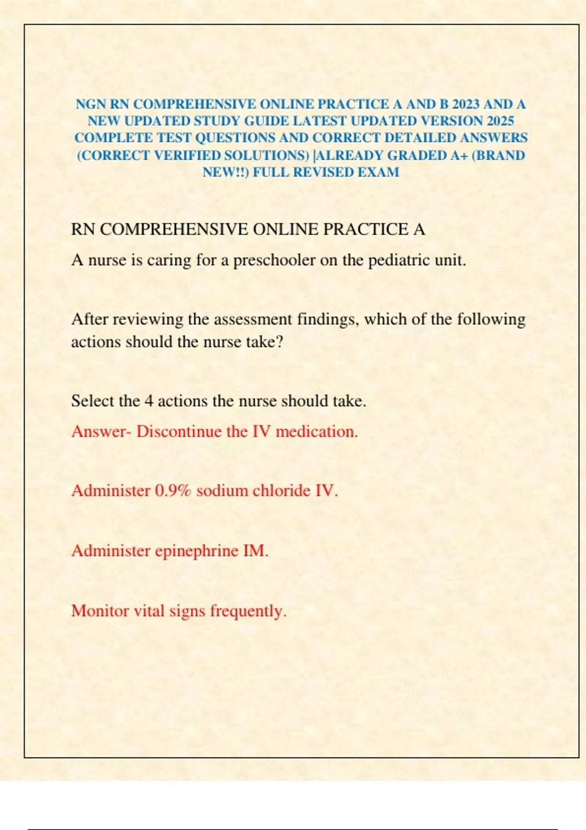 NGN RN COMPREHENSIVE ONLINE PRACTICE A AND B 2023 AND A NEW UPDATED ...