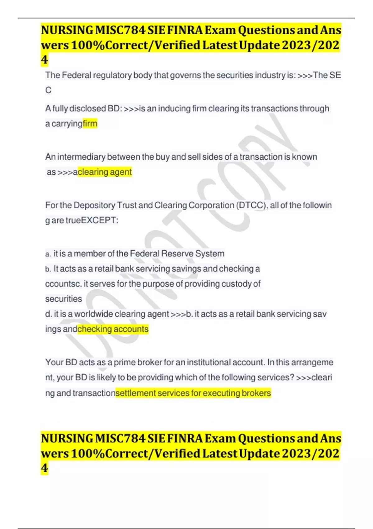 SIE FINRA EXAM 2 VERSIONS TESTBANK, FINAL PRACTICE QUESTIONS AND STUDY ...