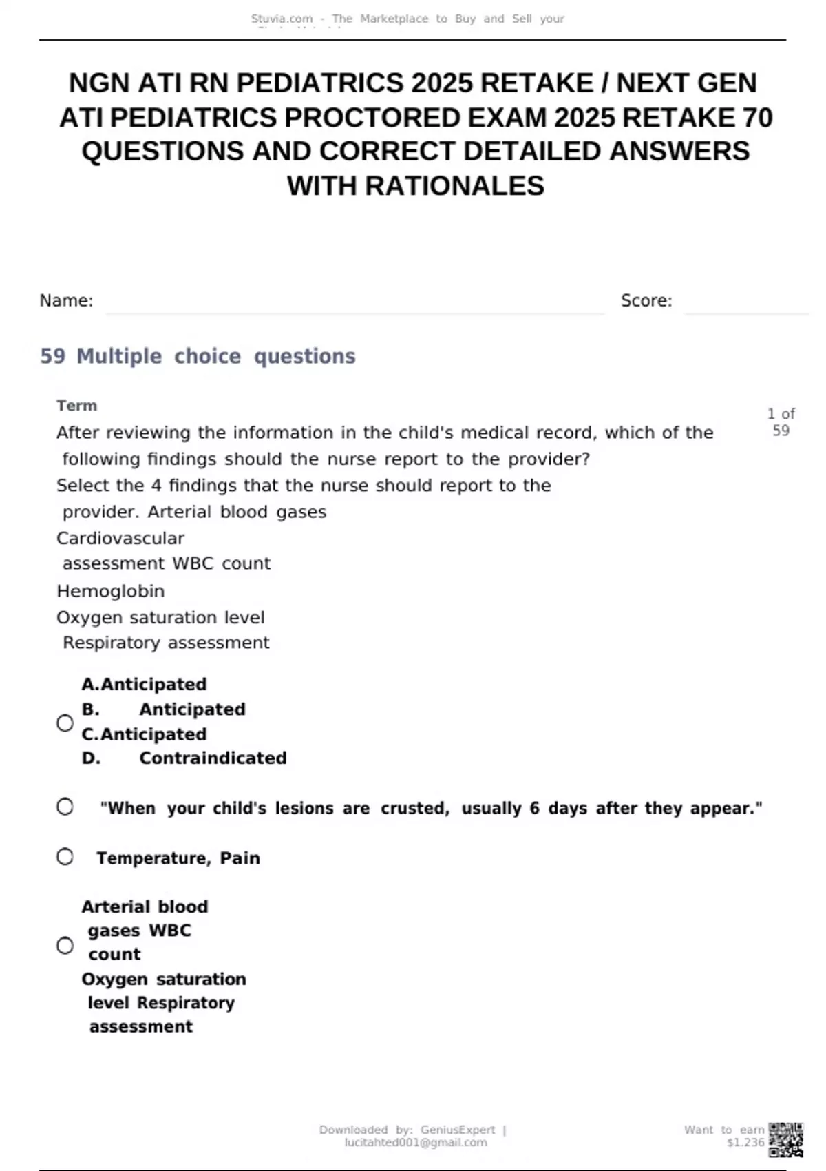 NGN ATI RN PEDIATRICS 2025 RETAKE / NEXT GEN ATI PEDIATRICS PROCTORED ...