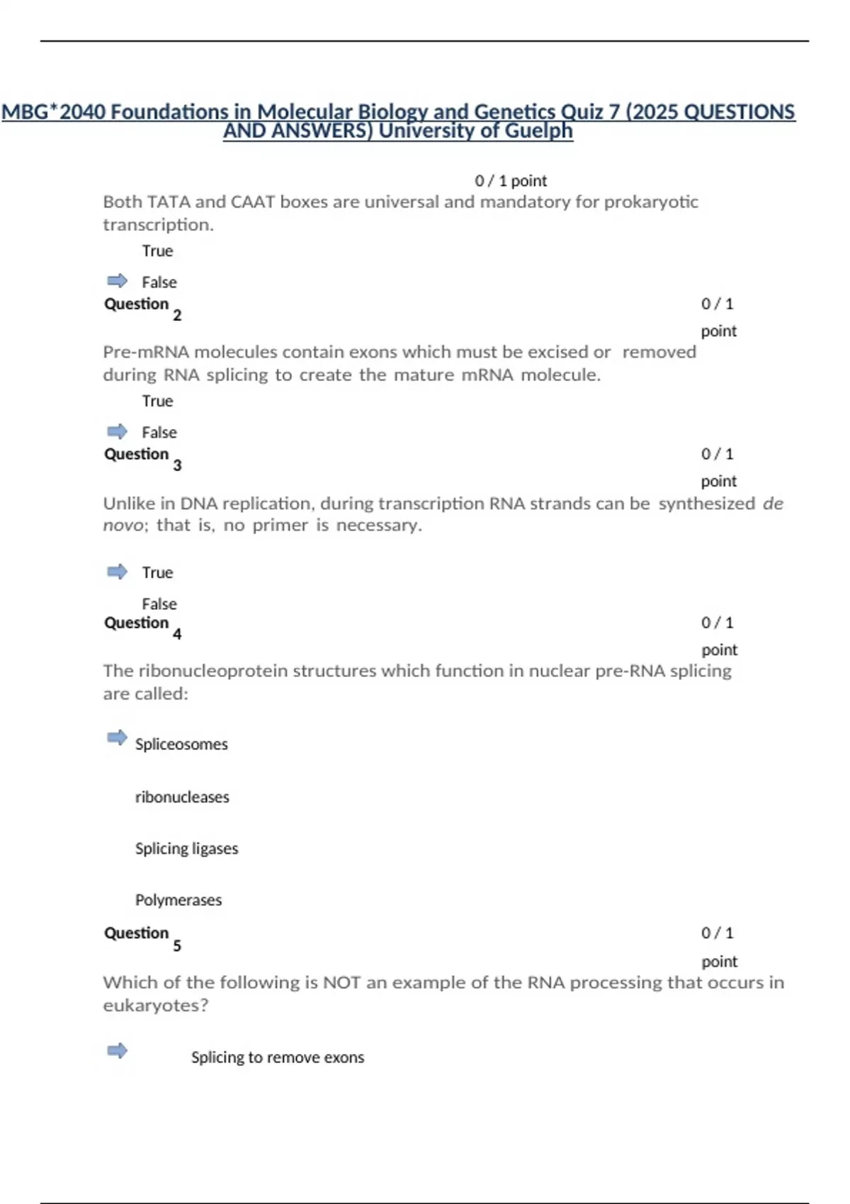 MBG*2040 Foundations in Molecular Biology and Genetics Quiz 7 (2025 ...