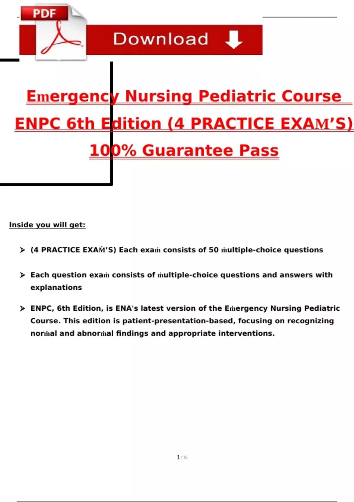Emergency Nursing Pediatric Course ENPC 6th Edition (4 PRACTICE EXAM’S ...
