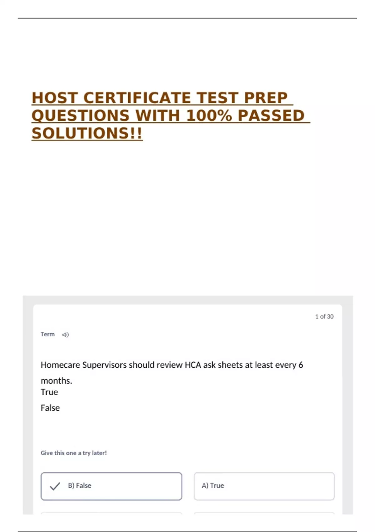HOST CERTIFICATE TEST PREP QUESTIONS WITH 100% PASSED SOLUTIONS ...