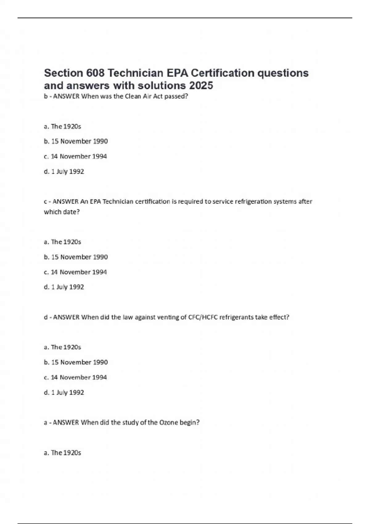Section 608 Technician EPA Certification questions and answers with ...