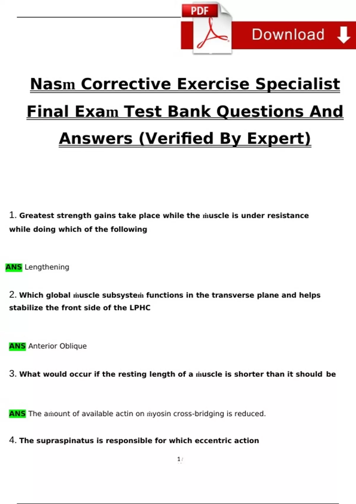 (2025 / 2026) Study Bundle for NASM CES Retest Exam Questions and ...