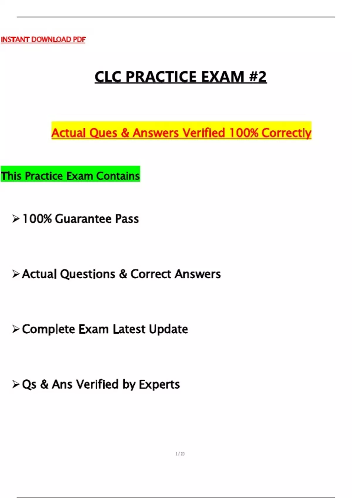 CLC Practice Exam #2 Actual 2025 Questions and Verified Answers (2025 / 2026)/ A+ GRADE COMPLETE ...