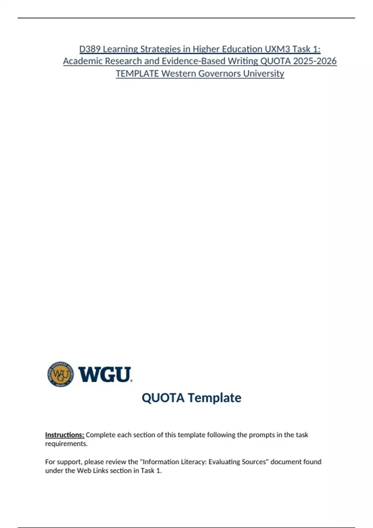 D389 Learning Strategies in Higher Education UXM3 Task 1: Academic ...