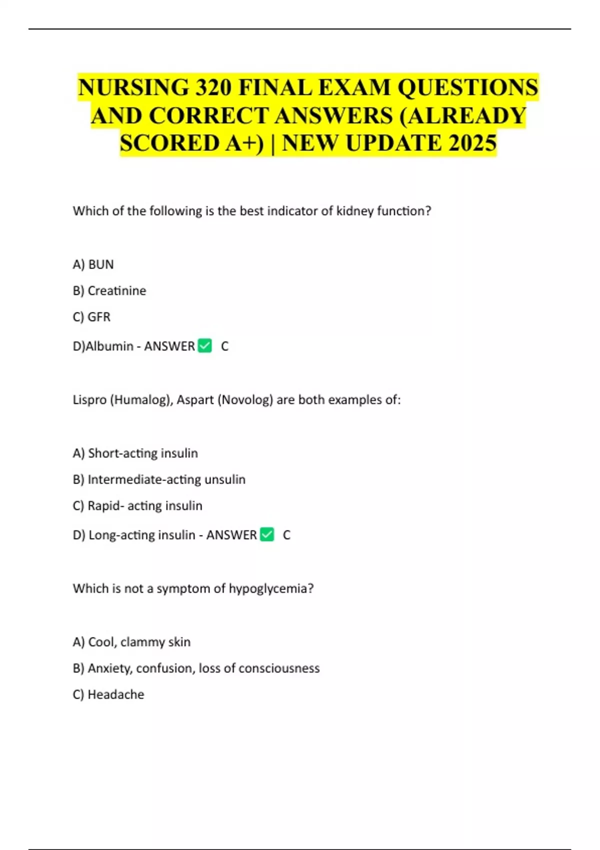 NURSING 320 FINAL EXAM QUESTIONS AND CORRECT ANSWERS (ALREADY SCORED A+) | NEW UPDATE 2025 ...