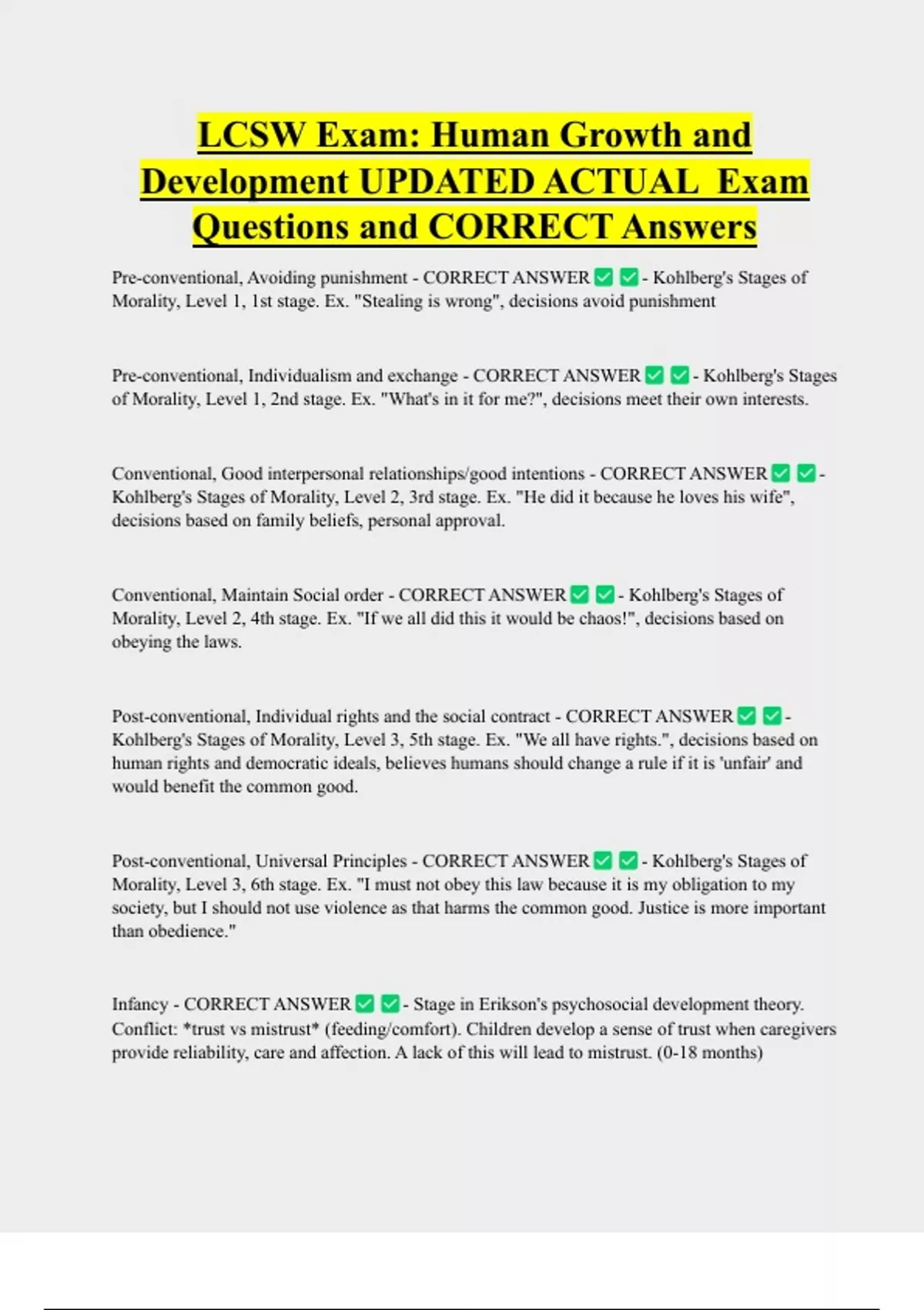 LCSW Exam: Human Growth and Development UPDATED ACTUAL Exam Questions ...