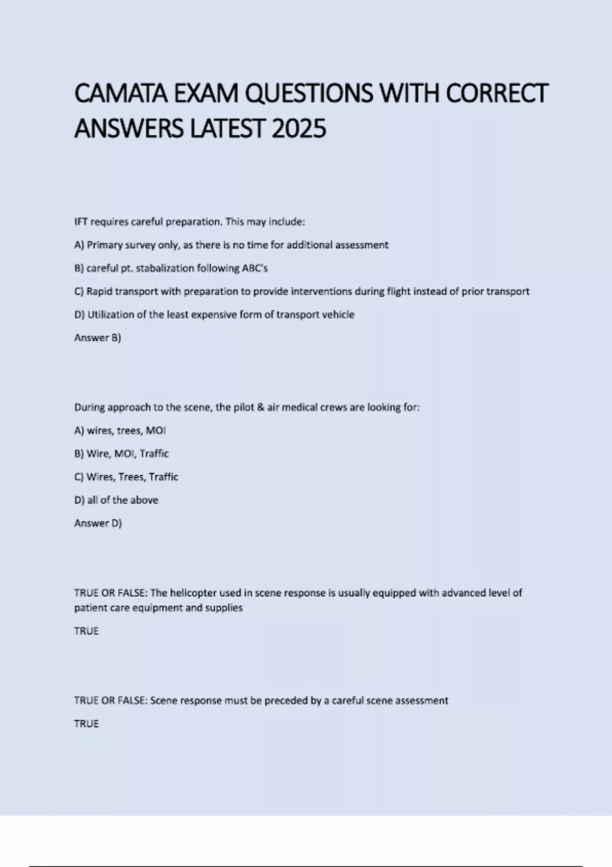 CAMATA EXAM QUESTIONS WITH CORRECT ANSWERS LATEST 2025. - Camata ...