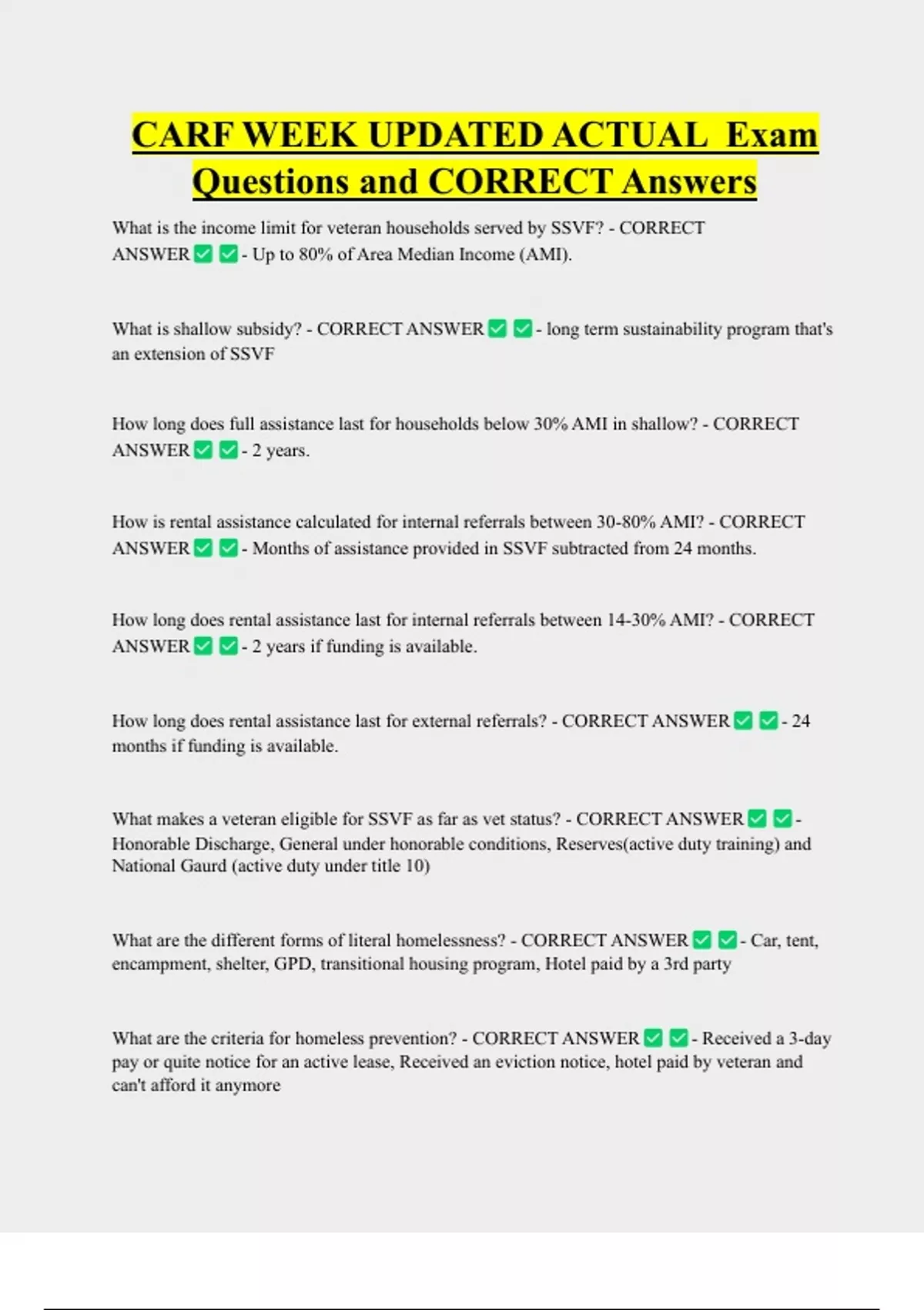 CARF Bundled Exam Questions WITH CORRECT Answers - Stuvia US