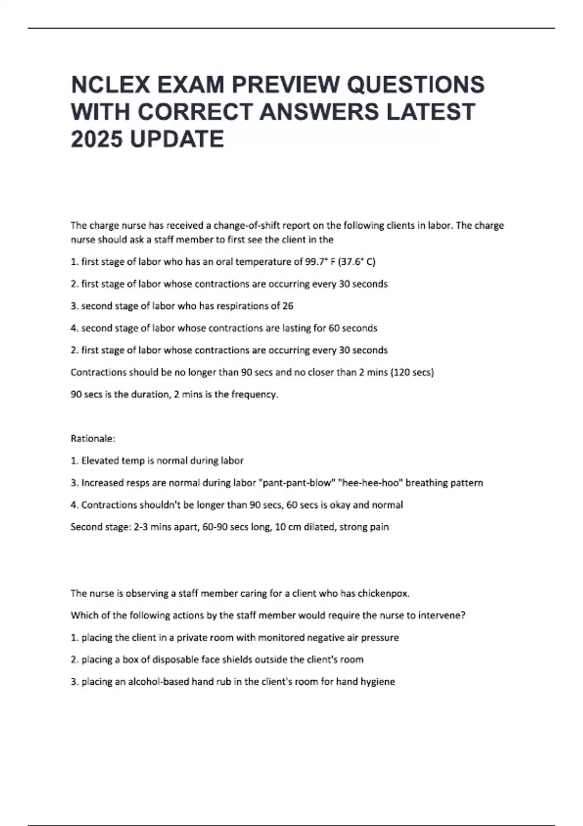 NCLEX EXAM PREVIEW QUESTIONS WITH CORRECT ANSWERS LATEST 2025 UPDATE ...