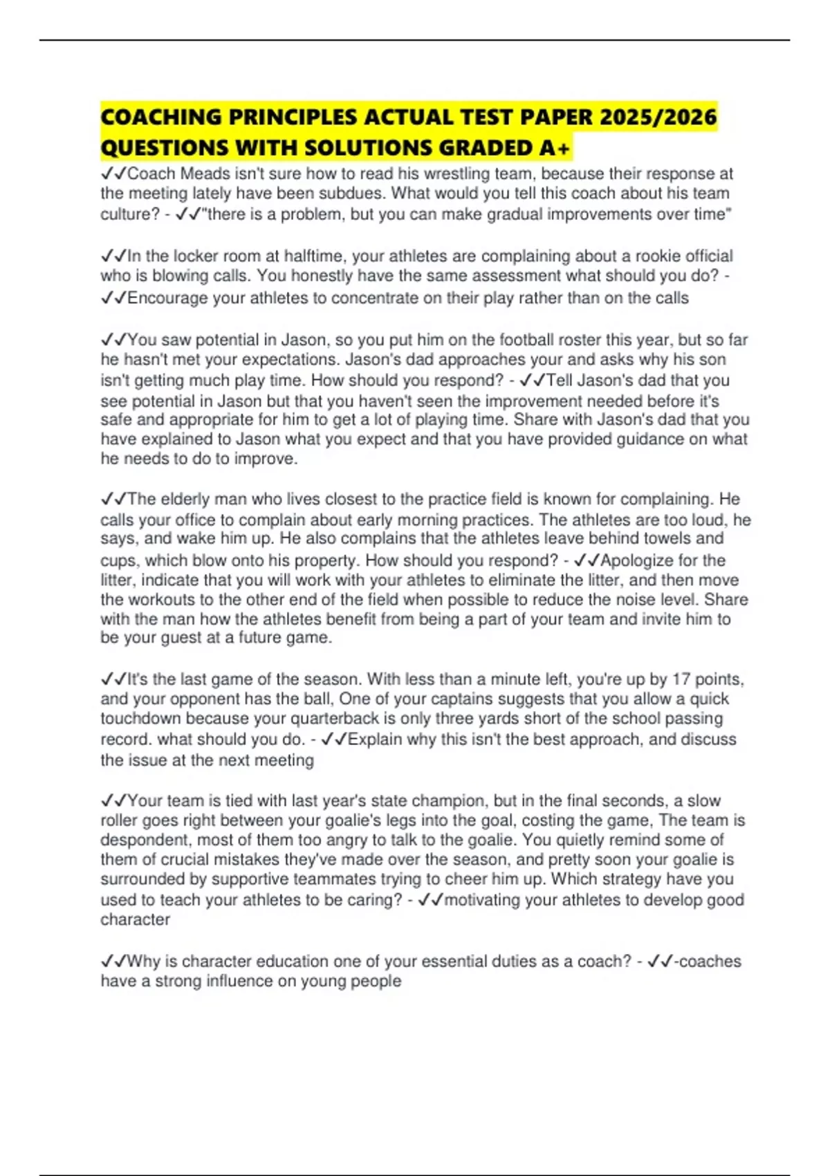 COACHING PRINCIPLES ACTUAL TEST PAPER 2025/2026 QUESTIONS WITH ...