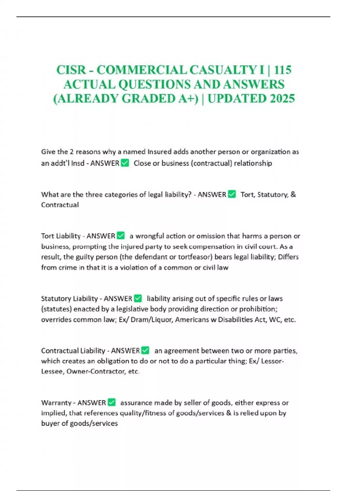 CISR - COMMERCIAL CASUALTY I | 115 ACTUAL QUESTIONS AND ANSWERS ...