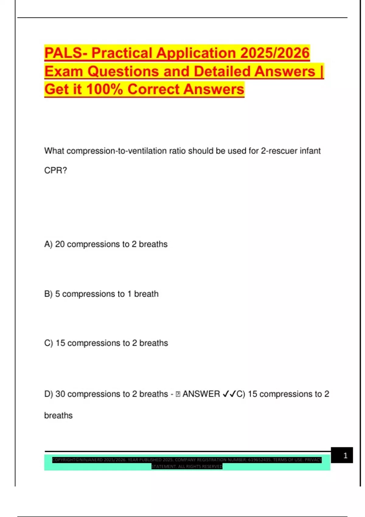 PALS- Practical Application 2025/2026 Exam Questions and Detailed ...